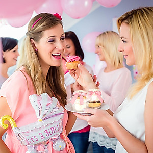 Dandat 360 Pcs Plastic Individual Cupcake Containers Set, 120 Disposable Cupcake Holders with Lid, 120 Pink Ribbons, 120 Baby Girl Stickers for Baby Shower Girl Birthday Decorations