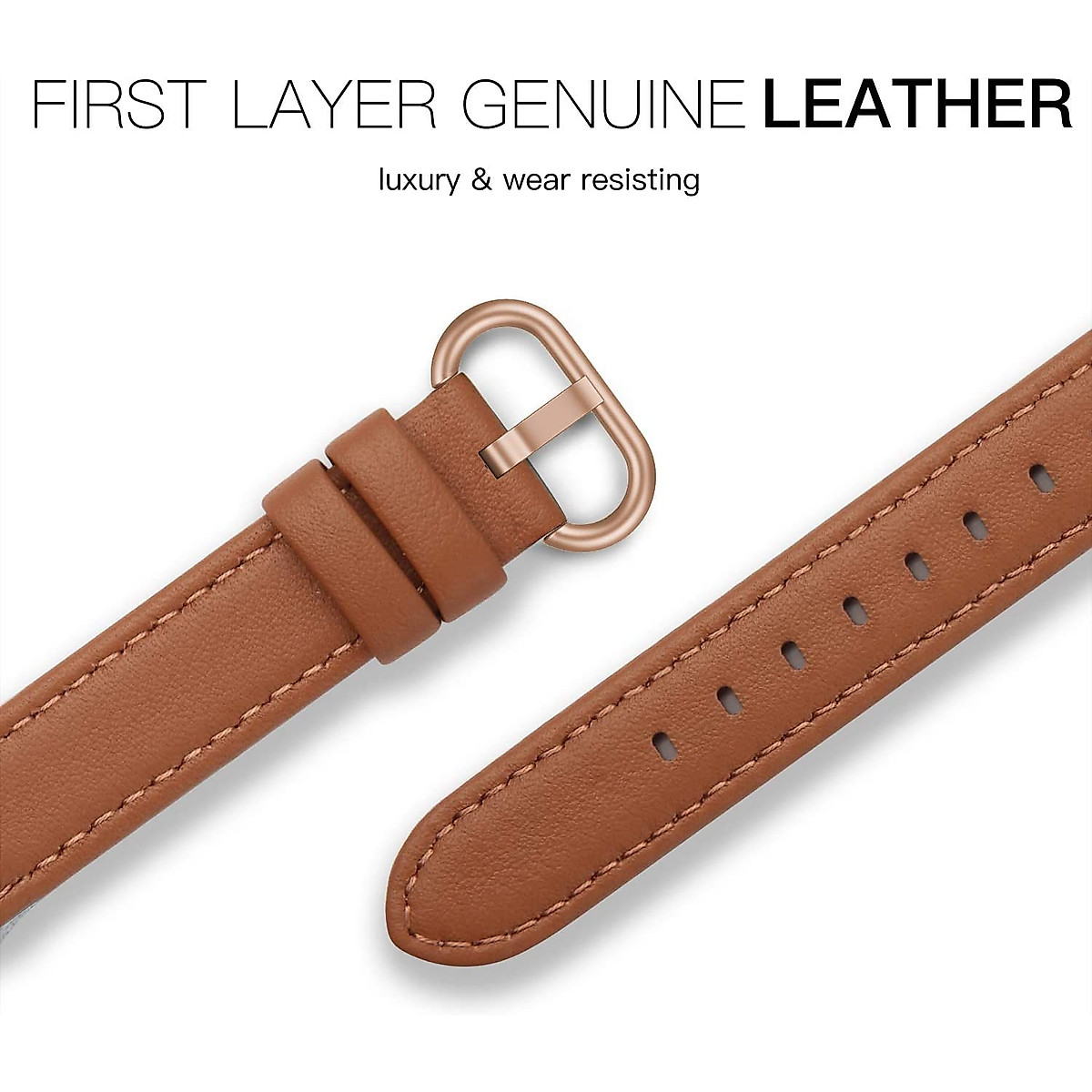 Leather Bands Compatible for Google Pixel Watch Band Leather for Women, Pixel Watch Wristband Adjustable Clasp Stylish Strap for Google Pixel Watch 2022 (Brown/Rose Gold)