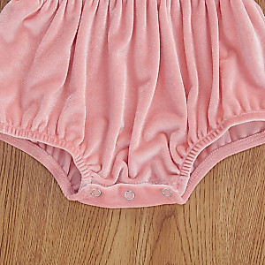 Infant Baby Girl Plain Fall Crushed Velvet Long Sleeve Bodysuits Romper Tops (A Peach Pink, 6-12 Months)