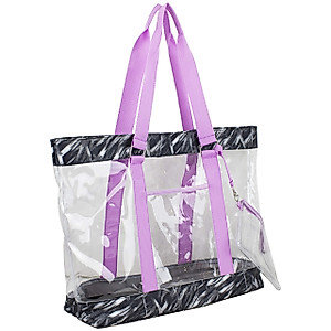 Eastsport Heavy Duty Transparent Clear Tote Bag Wristlet, Zipper Closure, For Work, Sporting Events, Festivals and Concerts, Blush/Cheetah Tie Dye