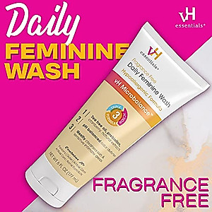 vH essentials Daily Feminine Wash - Fragrance Free, Hypoallergenic with Tea Tree Oil & Prebiotic - For Ph Balance, Intimate Odor Block, Vaginal Health - Gentle Formula Body Care - 6 Fl Oz