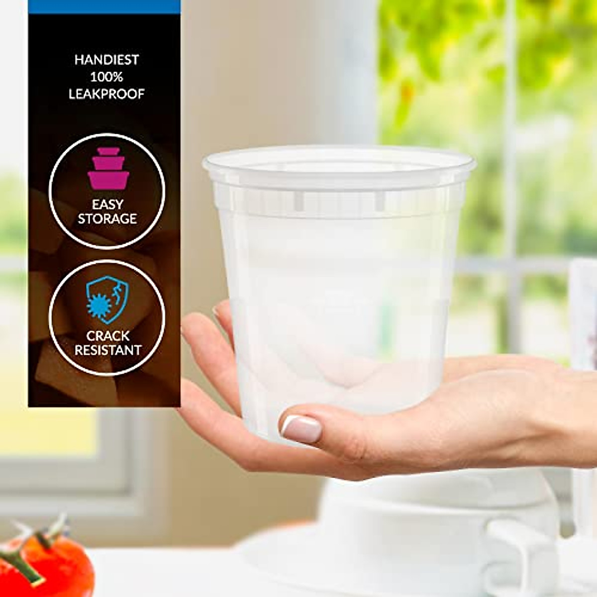 PAMI Deli Plastic Containers With Lids [24-Pack, 24oz] - Small Food Containers For Sauces, Salsas, Dips - BPA-Free, Microwave & Freezer Safe Food Storage Pots- Clear Meal Prep Condiment Containers