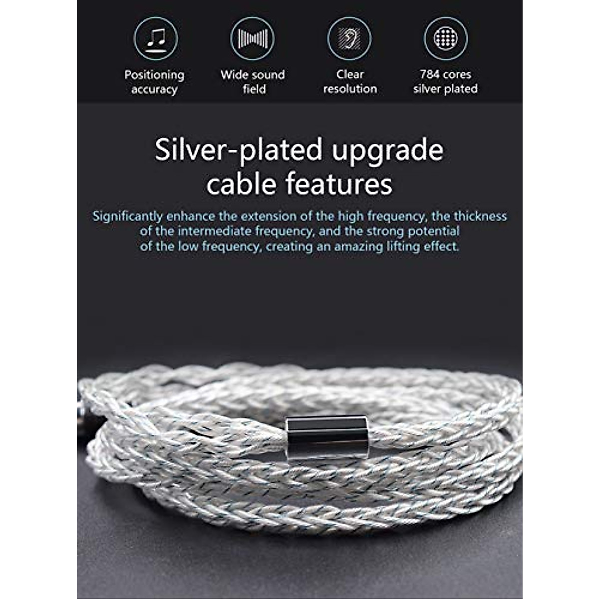 KZ Silver/Blue Hybrid (784 cores) Upgrade Cable, HiFi Earphone Audio Replacement Mixed Wire 3.5mm Compatile with C PIN