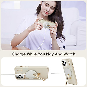 CUSTYPE Case for iPhone 13 Pro Max with Stand, Compatible with Wireless Charging, [2-Way Stand] Metal Kickstand,Slim Fit Leather Shockproof Protective Case for Apple 13 Pro Max 6.7inch Beige