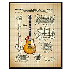 Guitar Patent Print - Iconic Electric Guitar of Famous Musicians - Music Gift for Rock n Roll Fan, Musicians, Guitar Player - Cool Wall Art, Home Decor Artwork Poster Picture - 8x10 Unframed