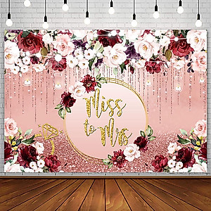 AIBIIN 7x5ft Miss to Mrs Backdrop for Bridal Shower Rose Gold Glitter Bokeh Pink Burgundy Floral Photography Background Wedding Bride to Be Engagement Party Decorations Banner Photo Booth Props