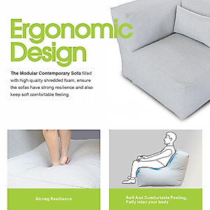 OPEAK Patio Furniture Set Bean Bag Corner Chair Outdoor Sectional Conversation Patio Chair Daybed Furniture Outdoor Sofa Couch High Density Foam Filling Modern Comfy Patio Couch (Light Gray)