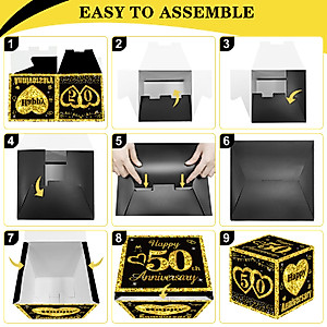 Zirtorei 3Pcs 50th Wedding Anniversary Decorations Boxes, Black Gold Happy 50 Anniversary Balloons Boxes Party Supplies, Fifty Year Old Marriage Anniversary Theme Cardboard Box