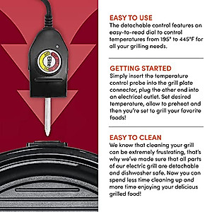 Smokeless Indoor Electric BBQ Grill with Glass Lid, Dishwasher Safe, PFOA-Free Nonstick, Adjustable Temperature, Fast Heat Up, Low-Fat Meals Easy to Clean Design