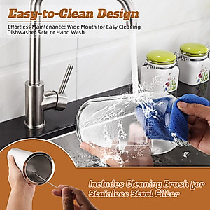 Cold Brew Coffee Maker - 64 oz Wide Mouth Mason Jar Pitcher with Stainless Steel Filter, Coffee Scoop, and Cleaning Brush -Glass Pitcher for Iced Coffee, Tea - Includes Pour Spout Handle Lid