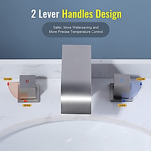 ARCORA Brushed Nickel Waterfall Bathroom Faucet - 8 Inch Widespread Bathroom Faucets for Sinks 3 Hole, Modern 2 Handles Bathroom Sink Faucet with Pon Up Drain and cUPC Supply Lines