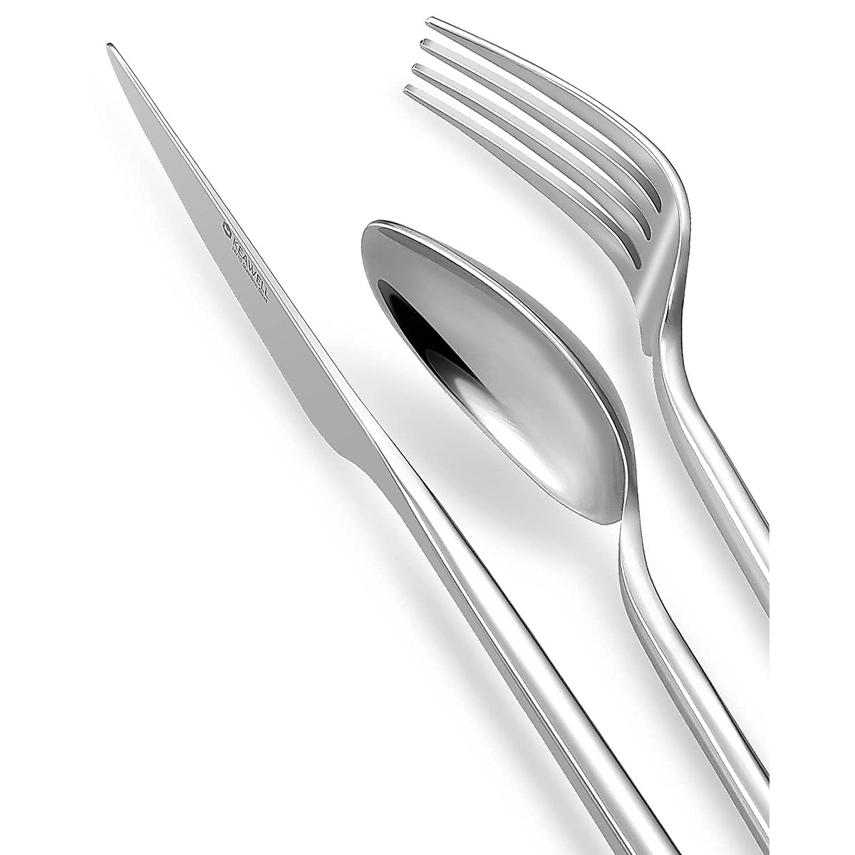 KEAWELL 20-Piece Luxury Mirror Polished Cutlery Set, 18/10 Stainless Steel Tableware, Modern Silverware Set, Includes 8 x Spoons, 8 x Forks, 4 x Knives, Durable Flatware for Home Kitchen in Silver