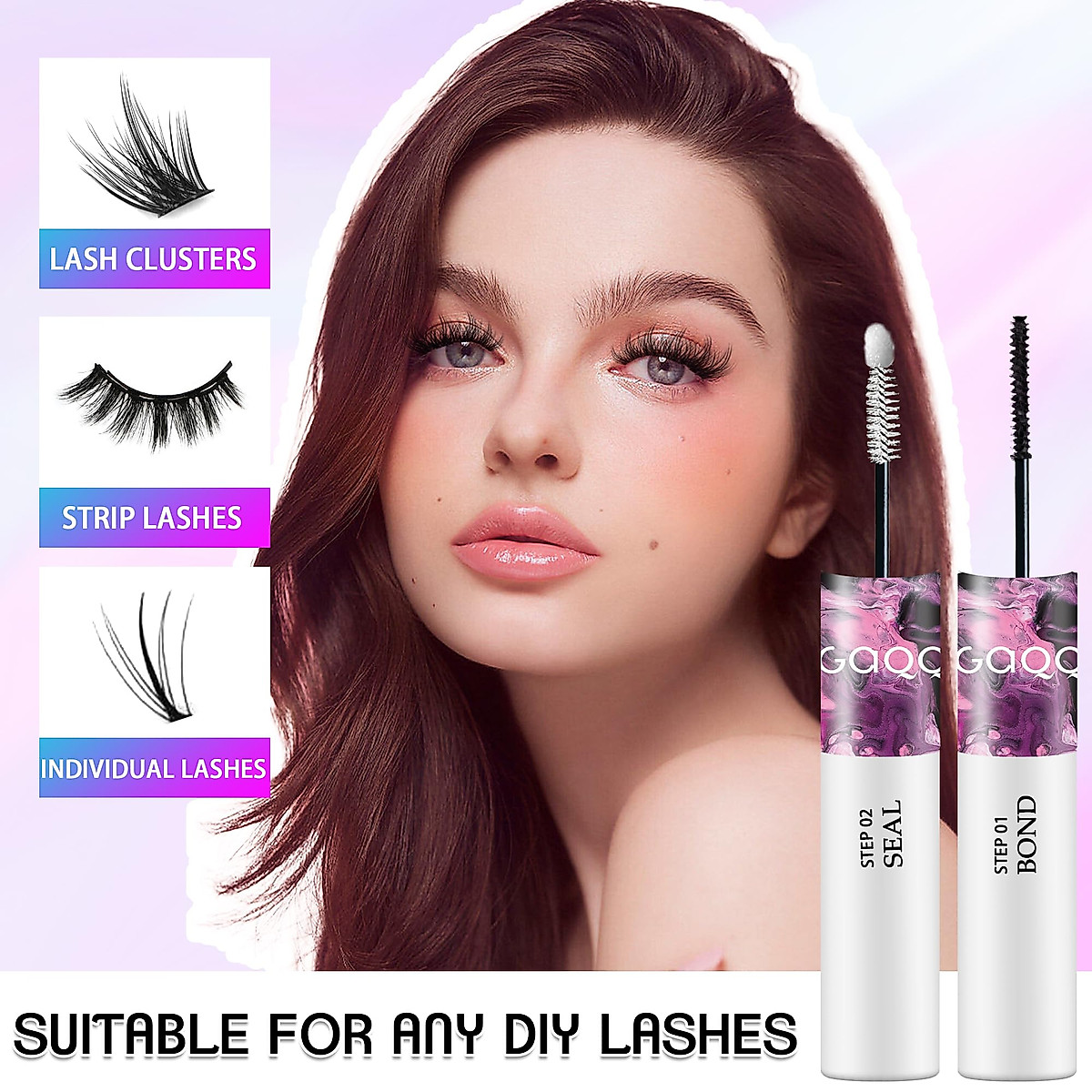 GAQQI Lash Bond and Seal, Lash Cluster Glue for DIY Lash Extensions, 48 Hours Long Lasting Waterproof Lash Adhesive Glue, Non-irritating Flase Lashes Glue for Sensitive Eyes (White Bond)