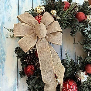 Rocky Mountain Goods 7 Loop Burlap Bow - Pack of 3-12” x 18” Wired Burlap Hand Tie Bow for Wreath, Wedding, Crafts, Christmas Tree, Gifts, Tree Topper, Fall - Indoor/Outdoor Natural Burlap