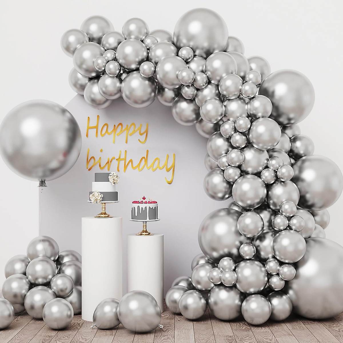 RUBFAC Silver Balloons, 146pcs Different Sizes Pack of 36 18 12 10 5 Inch for Balloon Garland or Balloon Arch as Graduation Wedding Birthday Baby Shower Anniversary Party Decorations