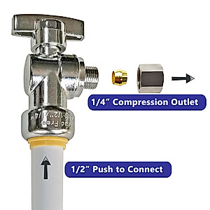 HQMPC Angle valve Angle Stop Valve, No lead Brass 1/2" Ptc x 1/4" Compression Push Fit Angle Shut Off Water Valve with Disconnect Clip Push-to-Connect, PEX, Copper, CPVC