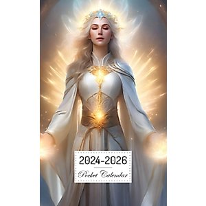 Pocket Calendar 2024-2026: Two-Year Monthly Planner for Purse , 36 Months from January 2024 to December 2026 | Woman cleric illustration | Glooming aura | Beauty paradise background | Holy sense