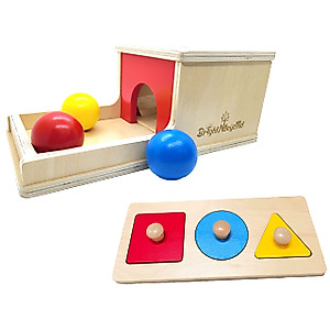 BrightNBeyond 2-for-1 Montessori Bundle with Object Permanence Box and Multiple Shape Puzzle Sorter Wooden First Shapes for 6-12 Months Infant 1 2 Year Old Motor Developmental Baby Sensory Skills Toys