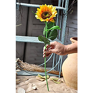 Charmly Artificial Sunflowers 5 Pcs Long Stem Fake Sunflowers Artificial Silk Flowers for Home Hotel Office Wedding Party Garden Decor 23.5'' High