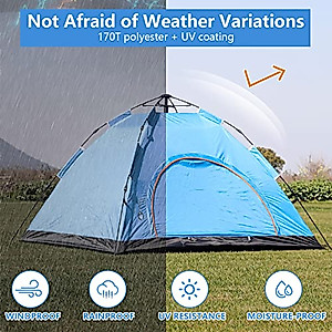 Qisan Family Camping Tent 3-4 Person Automatic Hydraulic Canopy Tent Easy to Set up and Package Windproof Backpacking Tent for Camping, Hiking, Outdoor Festivals, Car Trip Blue Color