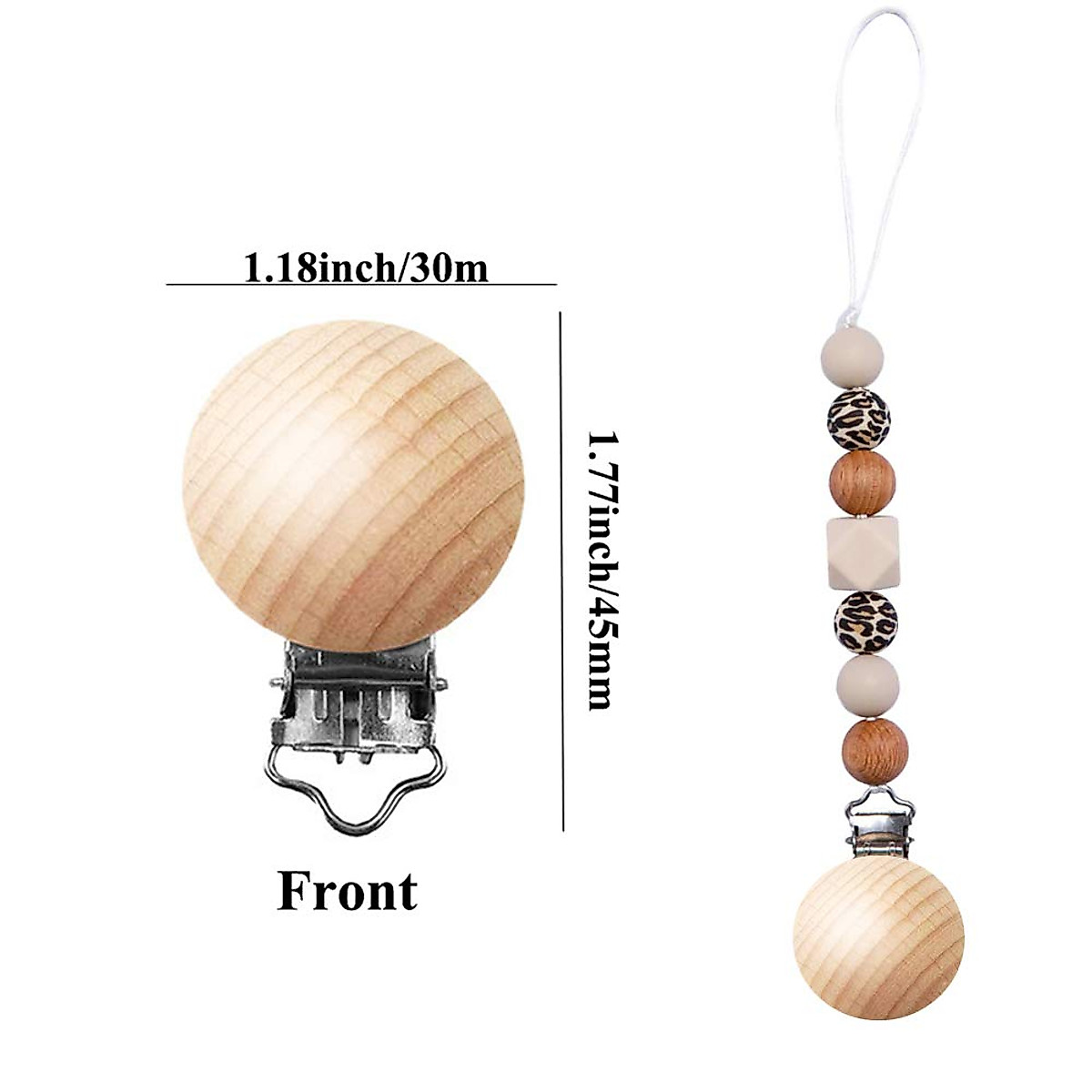 24 Pieces Natural Beech Wood Pacifier Clips Teething Grasping Toy Suspender Clips Charm DIY Pacifier Clips Holder Accessories