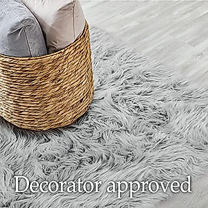 lalaLOOM Soft and Thick Faux Fur Rug, 5x7, Machine Washable, Super Fluffy Carpets for Bedroom and Living Room Floors, Durable Rubber Backing, Luxury Shag Area Rugs for Modern Interior, Soft Gray