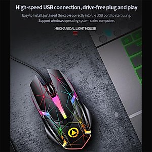 Atrasee RGB Gaming Mouse Wired PC Computer Mice for Laptop, 1200 DPI, 7 Colors LED Backlit, 3 Buttons, USB Ergonomic Optical Mouse for Game Office Windows Mac Linux, Crack