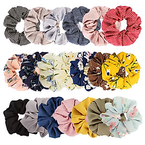 Velscrun 20 Pcs Floral Plaid Solid Color Scrunchies, Scrunchies for Girls Women with Chiffon, Hair Scrunchies for Women's Hair Elastics Bands Ponytail Holder Bulk, Hair Accessories Hair Ties Gifts