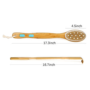 Body Shower Brush and Back Scratcher Set, Back Brush with Soft and Stiff Bristles, Exfoliating Skin and A Soft Scrub, Double-Sided Brush Head for Wet or Dry Brushing,Long Handle Cleans The Body Easily
