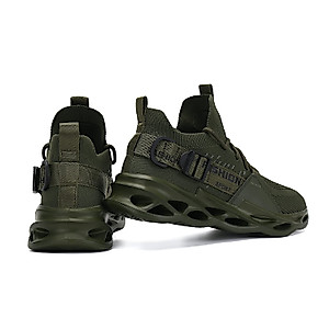 Nihaoya Running Shoes for Men Slip on Breathable Tennis Shoes Sport Athletic Blade Type Sneakers Army Green 7.5