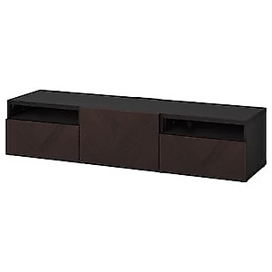TV Unit, Black-Brown Hedeviken/Dark Brown Stained Oak Veneer, 70 7/8x16 1/2x15 3/8 "