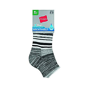 Hanes womens Hanes Women's 6-pair Lightweight Breathable Ventilation Ankle fashion liner socks, Black/Grey, 5 9 US