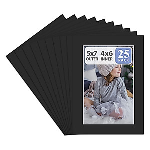 Golden State Art Pack of 25, Acid-Free Black Pre-Cut 5x7 Picture Mat for 4x6 Photo with White Core Bevel Cut Frame Mattes