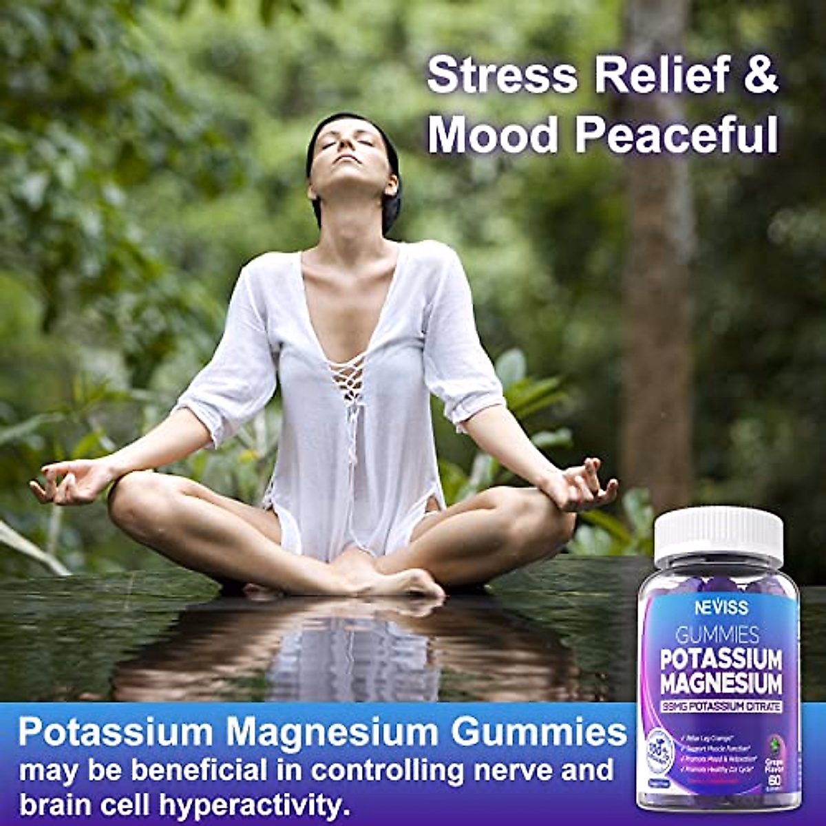 Potassium Magnesium Gummies, Sugar-Free Potassium Citrate 99mg Supplements with Magnesium Glycinate, Ashwagandha, B6 & B12 for Leg & Muscle Relaxation, Mood, Energy, Heart Health, Grape Flavor 120 Cts