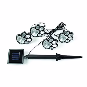 IdeaWorks JB7356 Solar Paw Print Outdoor Lights, Black