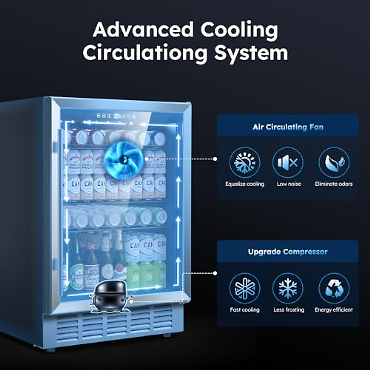 24 Inch Beverage Refrigerator, 190 Cans Built-in/Freestanding Beverage Cooler, Digital Memory Under Counter Beer Fridge with Glass Door, Safety Locks, Removeable Racks (Glass Door)