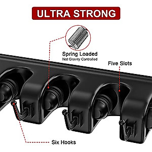 LETMY Mop and Broom Holder Wall Mount, Heavy Duty Broom Hanger Garden Tool Organizer Home Cleaning Supplies Organizations Storage Rack with 5 Position 6 Hooks for Home Kitchen Garden Laundry Room