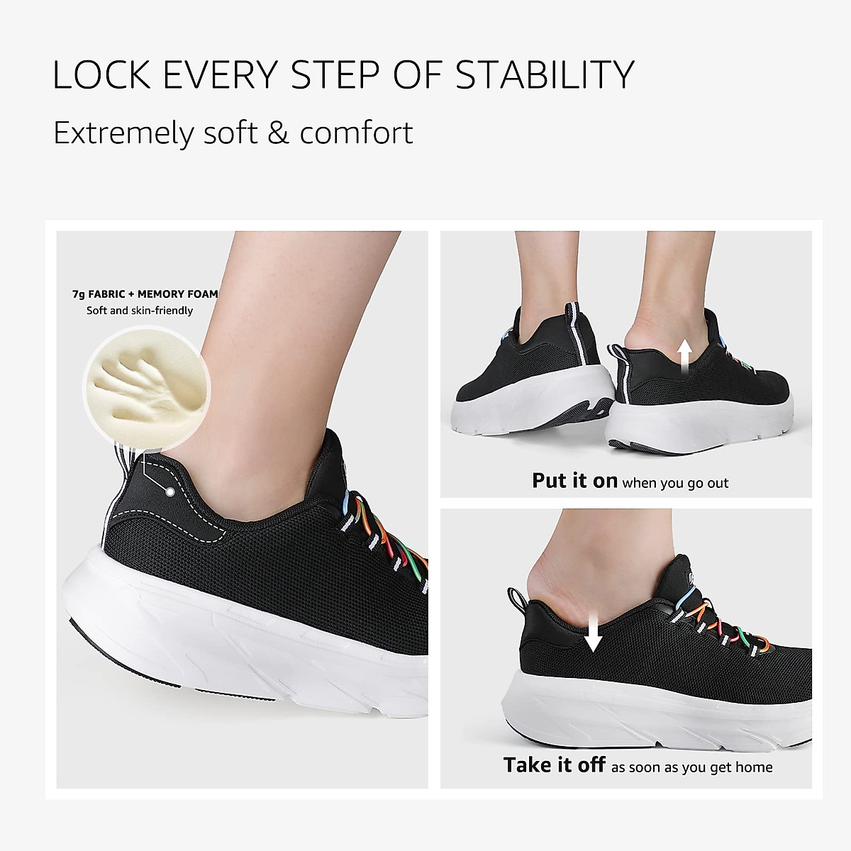 STQ Slip on Sneakers for Women Lightweight Walking Shoes for Workout Indoor Gym Running Black Multi US 7.5