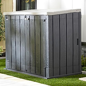 Toomax Stora Way All Weather Outdoor Extra Large Horizontal Storage Shed Cabinet for Garden Tools, and Yard Equipment, Taupe Gray and Anthracite