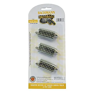Bachmann Industries Quarter Section 14" Radius Curved Track (6/Card) Snap Fit E-Z Track, N Scale