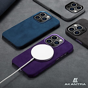 AKANTRA Alcantara Case for Apple iPhone 14 Series, Handmade Half-Wrapped Synthetic Suede Cover, Compatible with Magsafe Wireless Charging(iPhone 14 Plus,Purple)