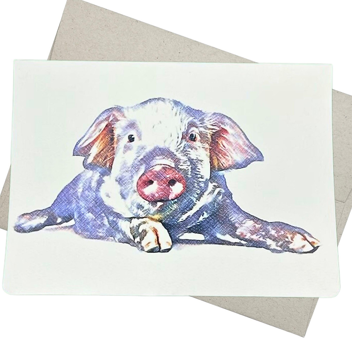 Cute Pig Card with Envelope (7X5 Inches and Blank Inside for All Occasions) for Birthday, Farm Party Invitation, Thinking off You Wishes, or Sympathy - 229