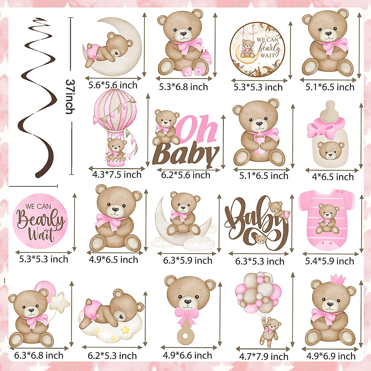 Bear Baby Shower Party Hanging Swirls We Can Bearly Wait Ceiling Streamers Bear Baby Shower Decorations 20Pcs We Can Bearly Wait Baby Shower Hanging Decorations for Girls Bear Birthday Party Supplies