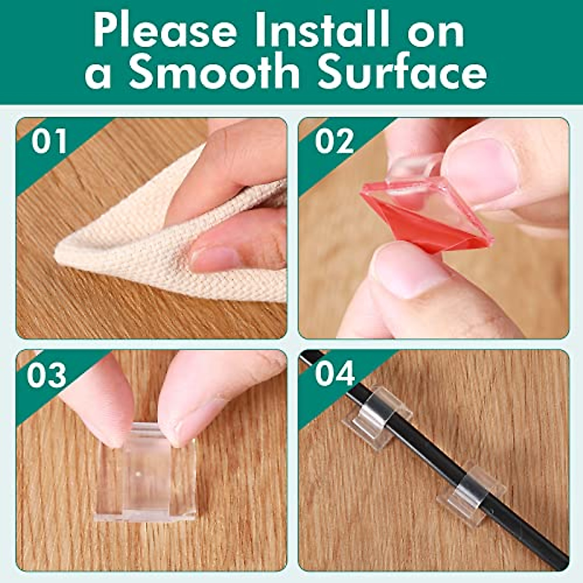 240 Pcs Cable Clips Adhesive Lights Clips Outdoor Wall Cord Clips with Adhesive Tapes Cord Organizer R Shape Cable Clips TV Wire Clips for Office Car Home Light Electric Wires (Clear, Large)