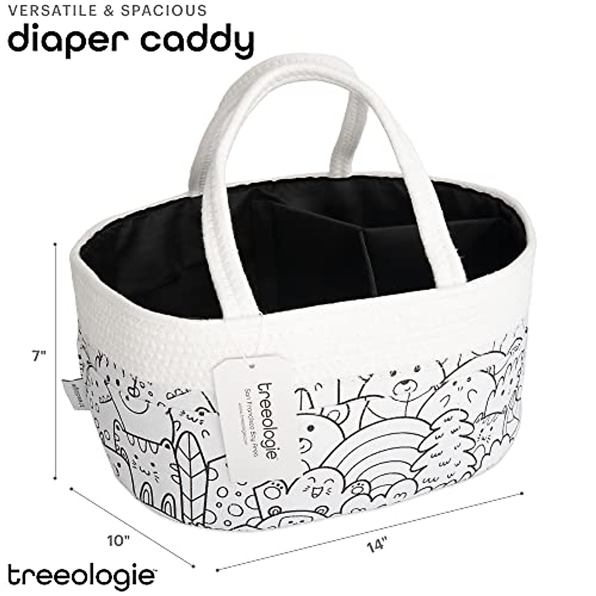Baby Rope Canvas Diaper Caddy Organizer Basket for Nursery Changing Table - Car Storage Bin Tote Bag for Nappy, Diapers, and Wipes - Newborn Registry Shower Gift for Girl and Boy Must Haves - Car Bin
