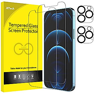 JETech Screen Protector for iPhone 12 Pro 6.1-Inch with Camera Lens Protector (Not for iPhone 12), Tempered Glass Film, 2-Pack Each