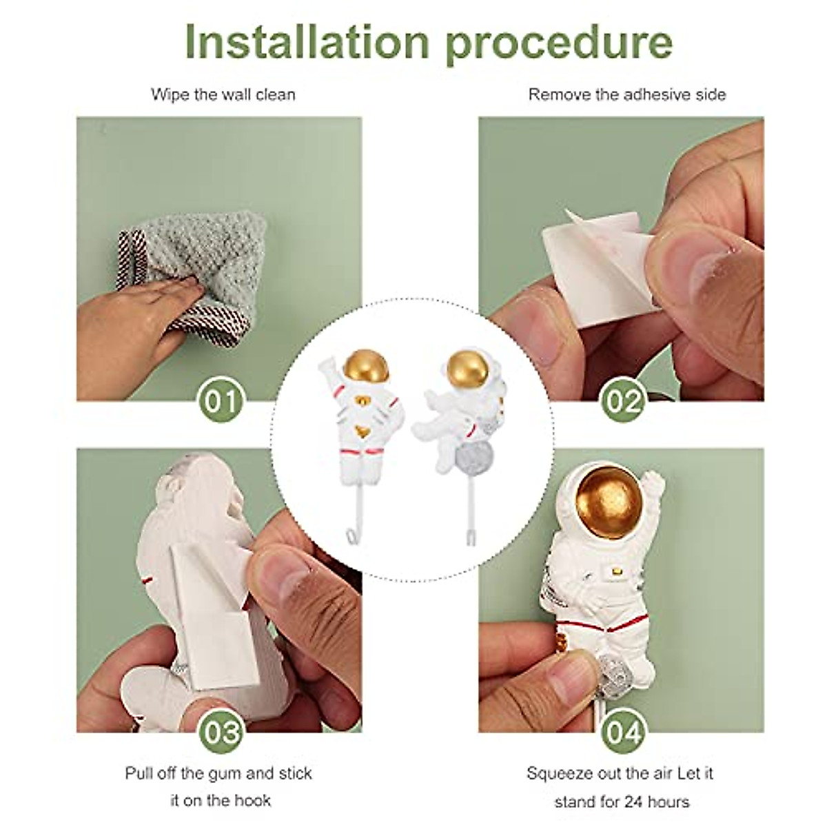 IMIKEYA 2Pcs Wall Hooks Self Adhesive Astronaut Shape Entryway Coat Hook Clothes Hanger for Bedroom Mudroom Bathroom Kitchen Jackets Hats Robes Towels