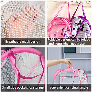 Cute Mesh Popup Laundry Hamper with Carry Handles, Large Capacity Foldable Lightweight Dirty Clothes Basket for Girls Room, Dorm | Travel & Camping