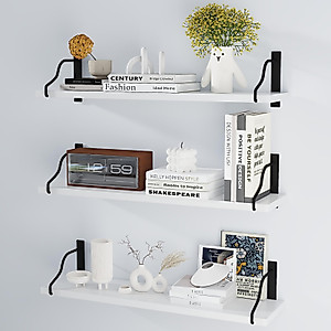 Inforth Wall Shelves, Wood Wall Mounted Shelves for Wall Storage, Floating Shelves for Wall Display with Metal Bracket, Hanging Shelves for Bedroom Kitchen Living Room (White, 17 Inches)