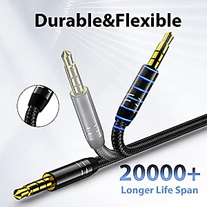 PVJALI Headphone Extension Cable(4Ft/1.2M), 3.5mm Audio Cable Male to Female, 4 Pole Hi-Fi Stereo Sound AUX Cord Extender for All 3.5 mm Enabled Devices (2 Pack - Nylon Braided Black)